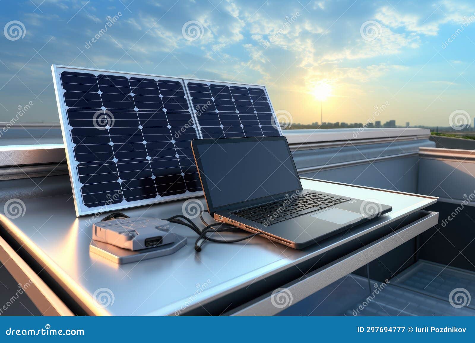 A Computer Connected To a Solar-powered Charger. Stock Image - Image of ...