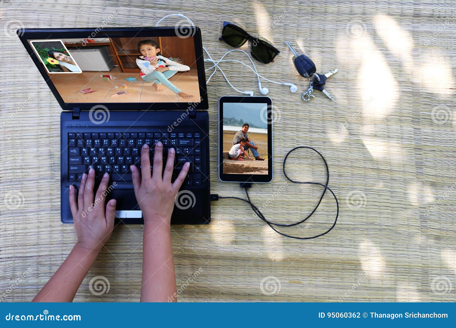 Computer and Connection with Family on Travel. Stock Photo - Image of ...