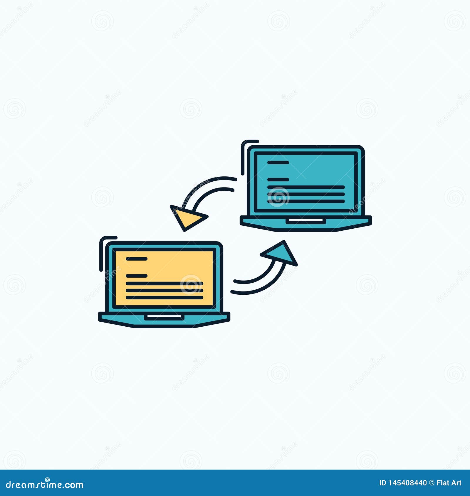 Computer, Connection, Link, Network, Sync Flat Icon. Green and Yellow ...