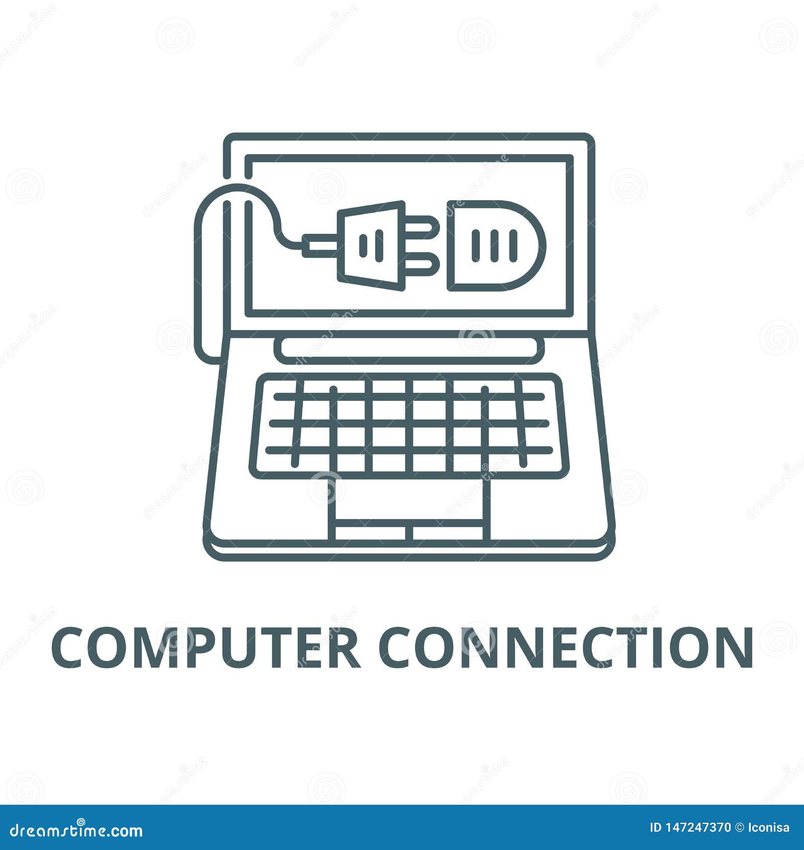 Computer Connection Vector Line Icon, Linear Concept, Outline Sign ...