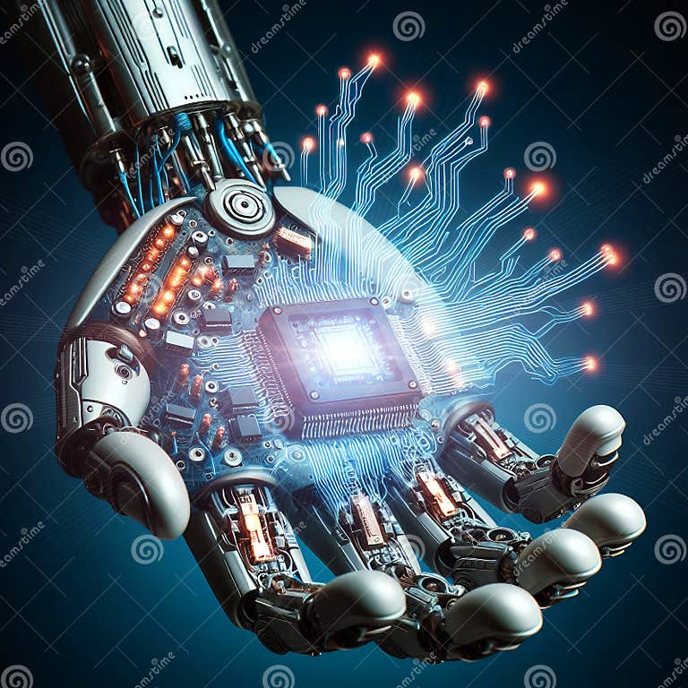 Computer Connections with Electronic Circuits in the Palm of Hand Stock ...