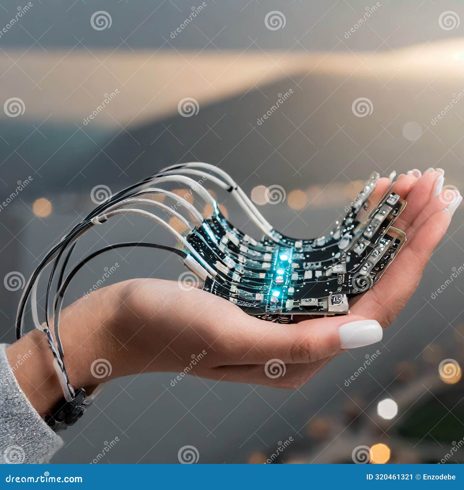 Computer Connections with Electronic Circuits in the Palm of Hand Stock ...