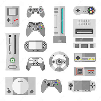 Computer Console with Game Controllers for Video Games. Vector ...