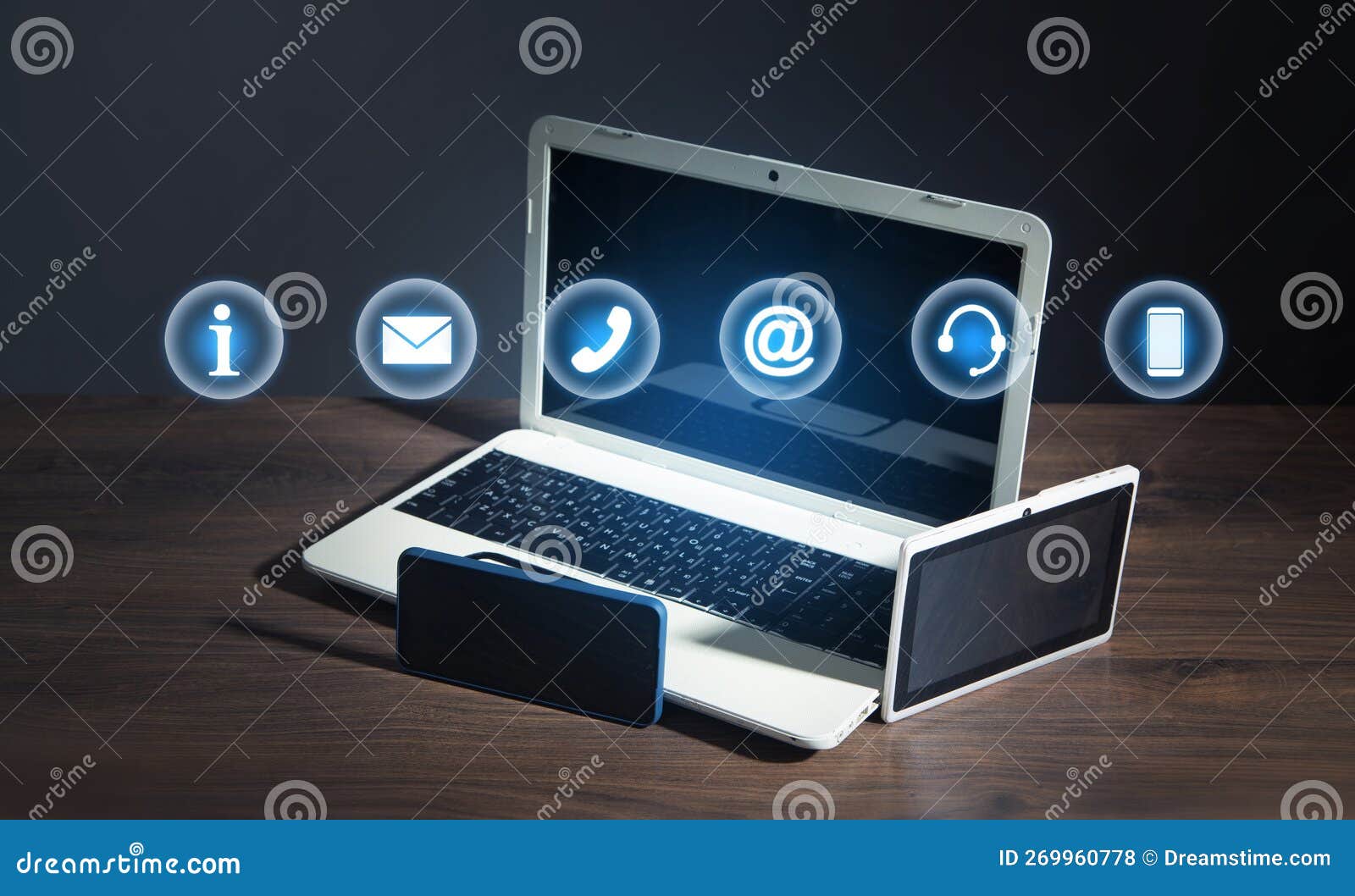 Computer with a Contact Symbols. Internet. Communication Stock Photo ...