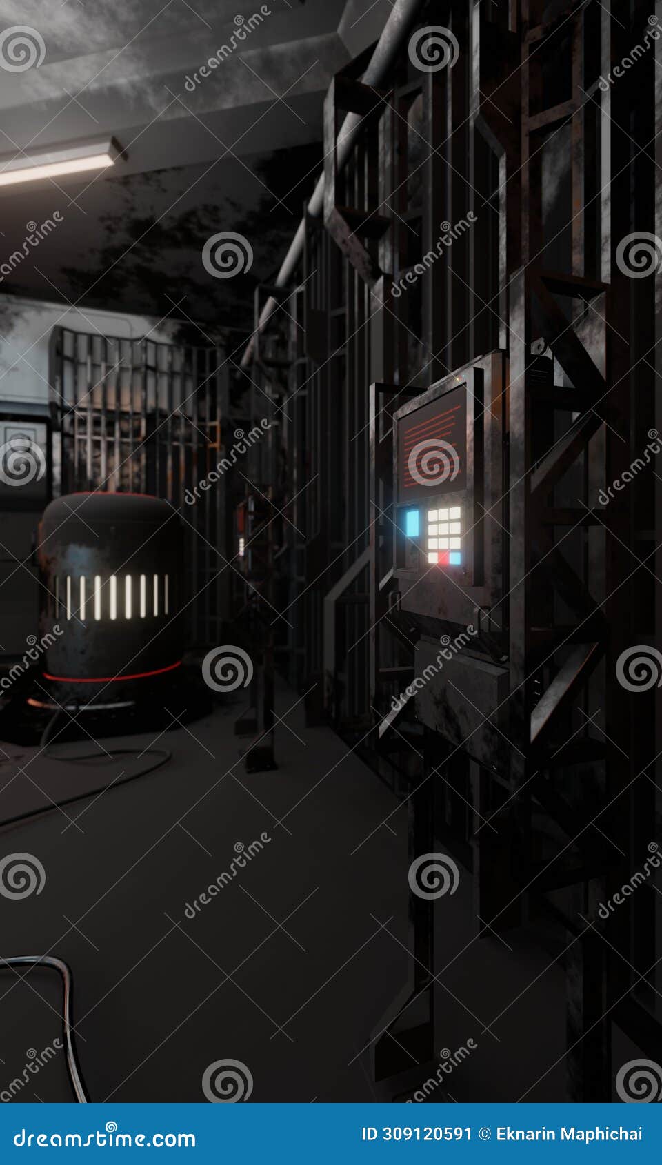 Computer Control Room in Dark Scene 3d Render Stock Illustration ...