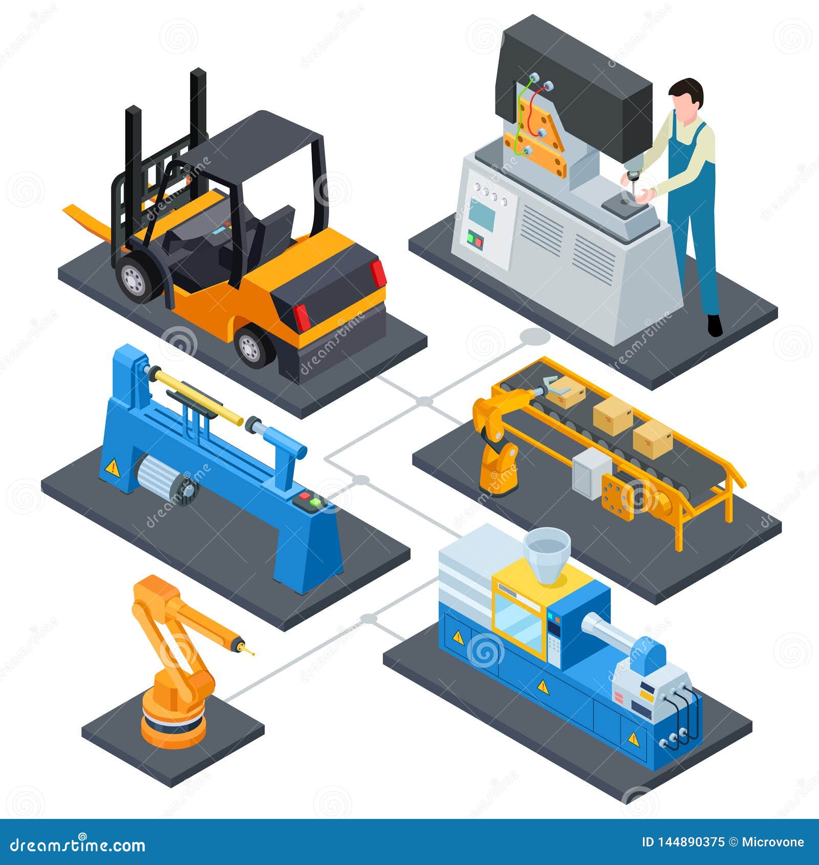 Computer Controls Production, Factory Automation Processes Isometric ...