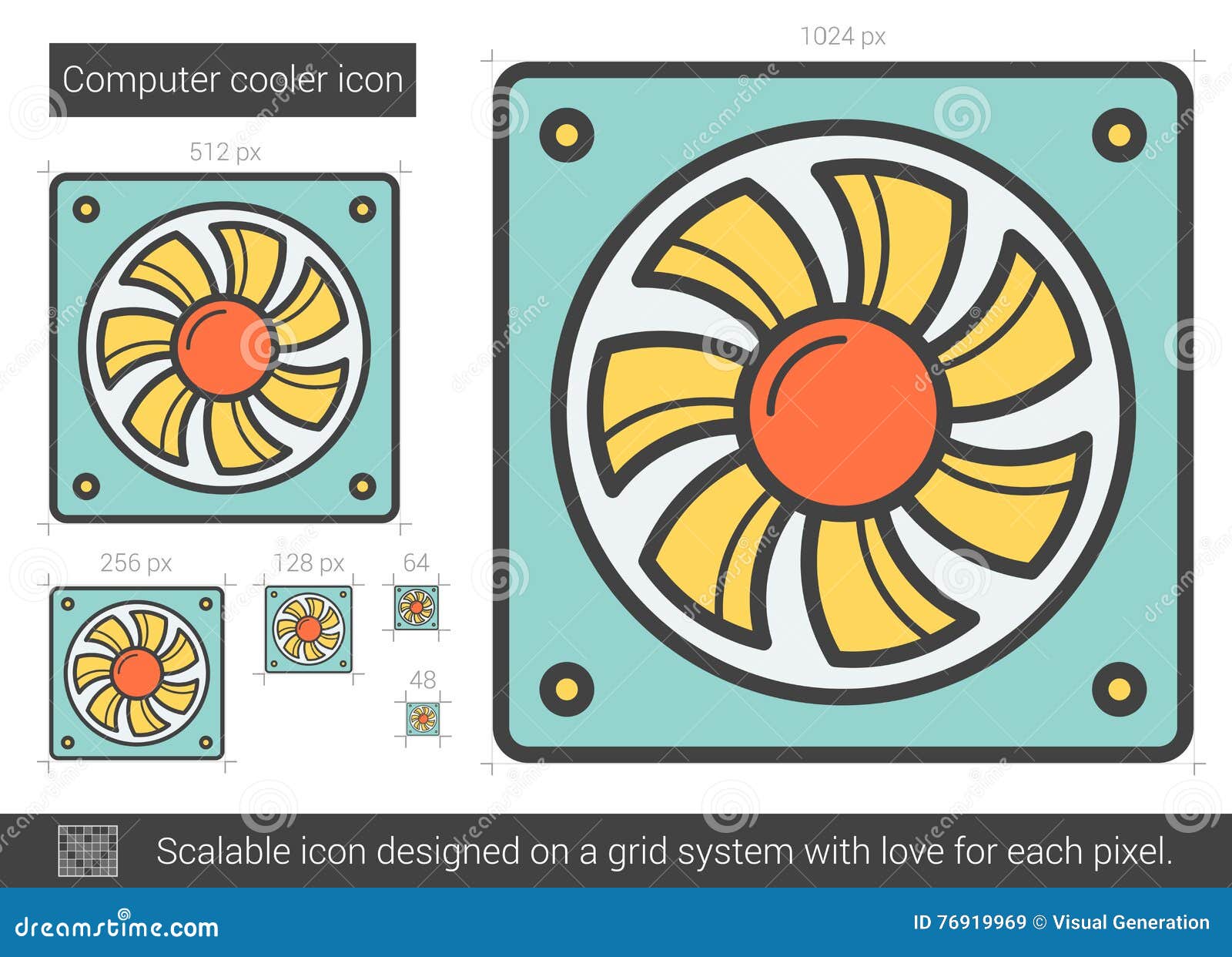 Computer cooler line icon. stock vector. Illustration of device - 76919969