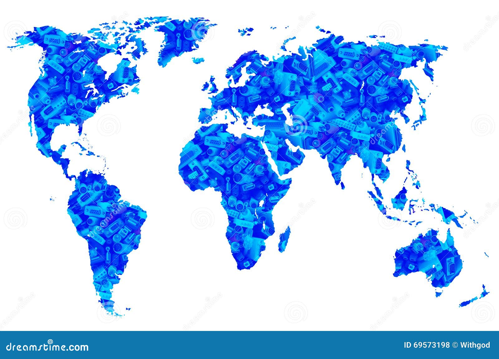 Computer Cords in Blue World Map, Isolated Stock Photo - Image of easy ...