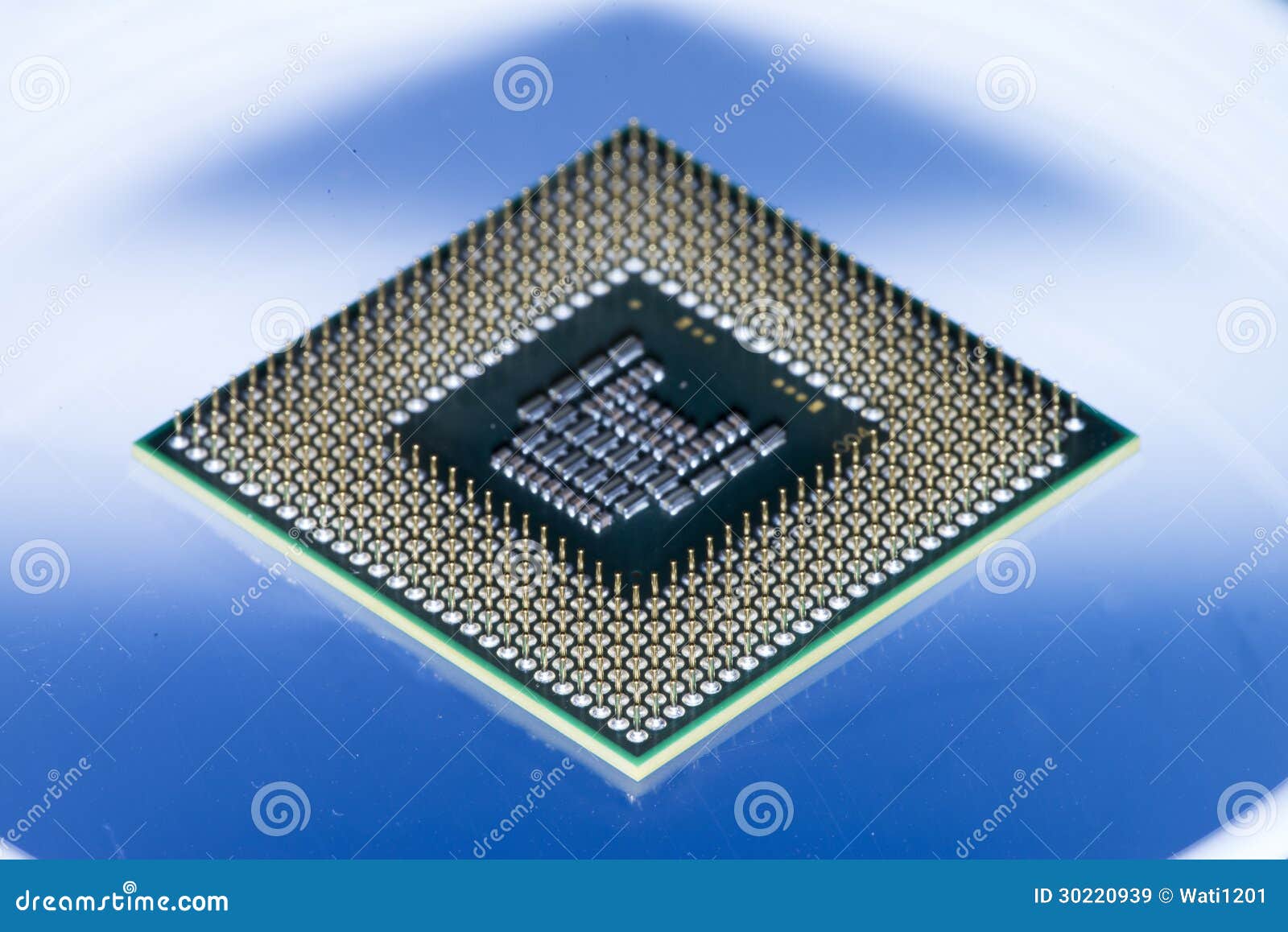 Computer CPU on a Blue Light Background Stock Image - Image of macro ...