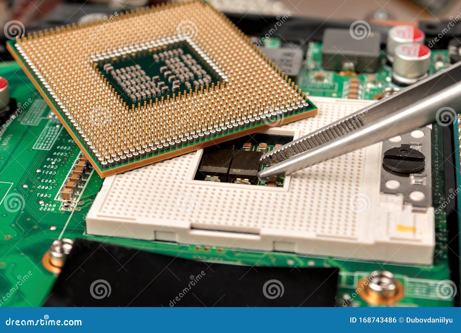 Computer CPU Close-up on the Motherboard Background, Socket of Central ...