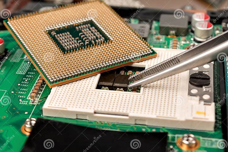 Computer CPU Close-up on the Motherboard Background, Socket of Central ...