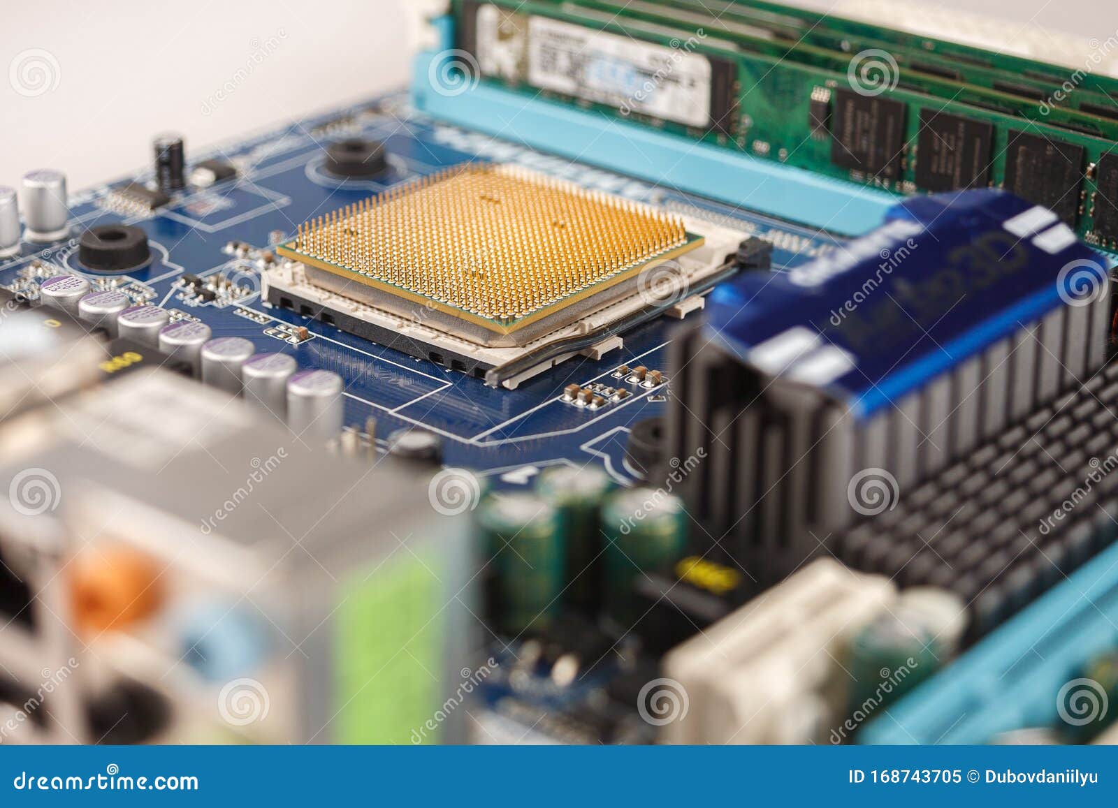 Computer CPU Close-up On The Motherboard Background, Socket Of Central Process Unit Royalty-Free ...
