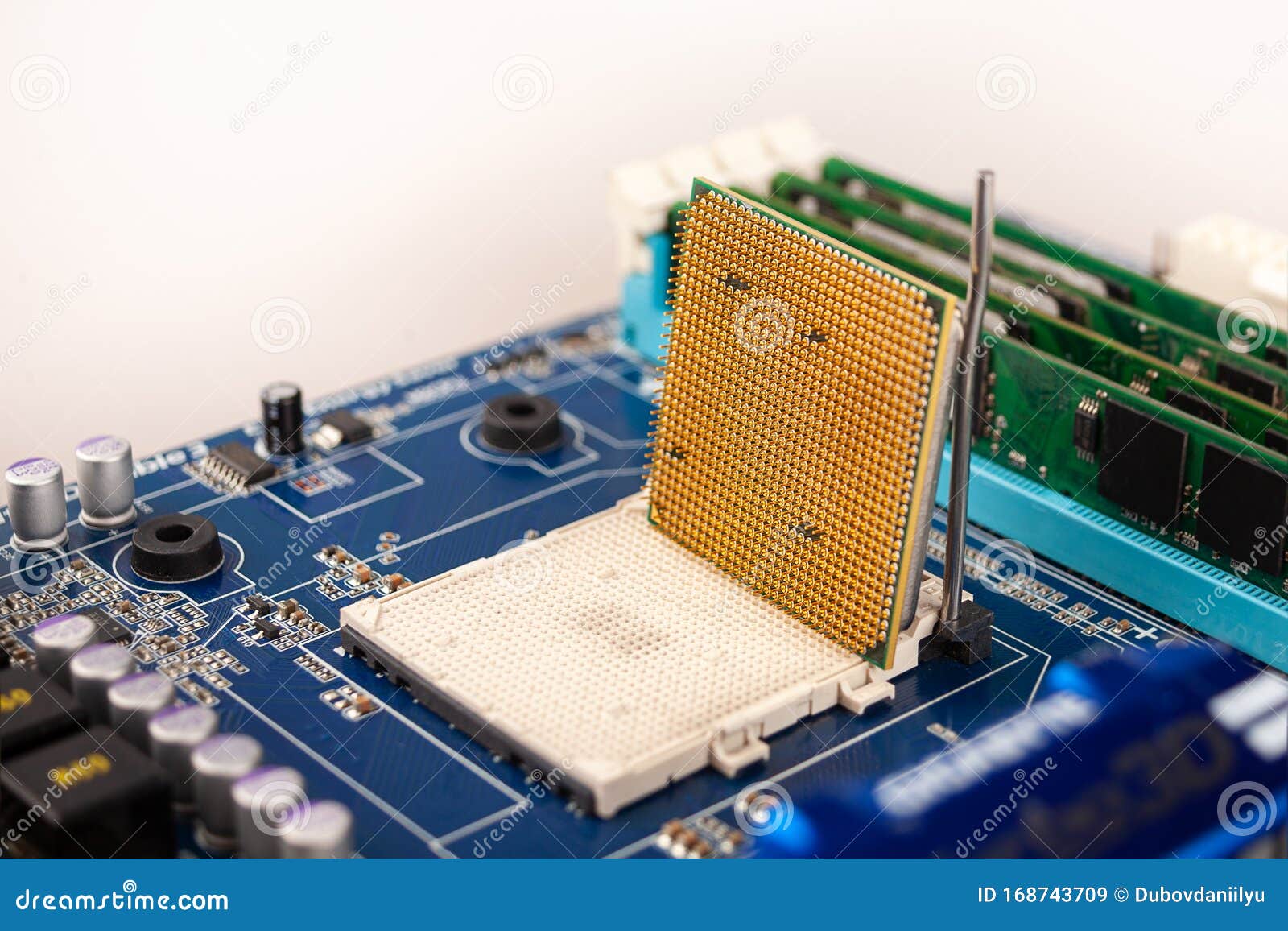 Computer CPU Close-up On The Motherboard Background, Socket Of Central Process Unit Royalty-Free ...