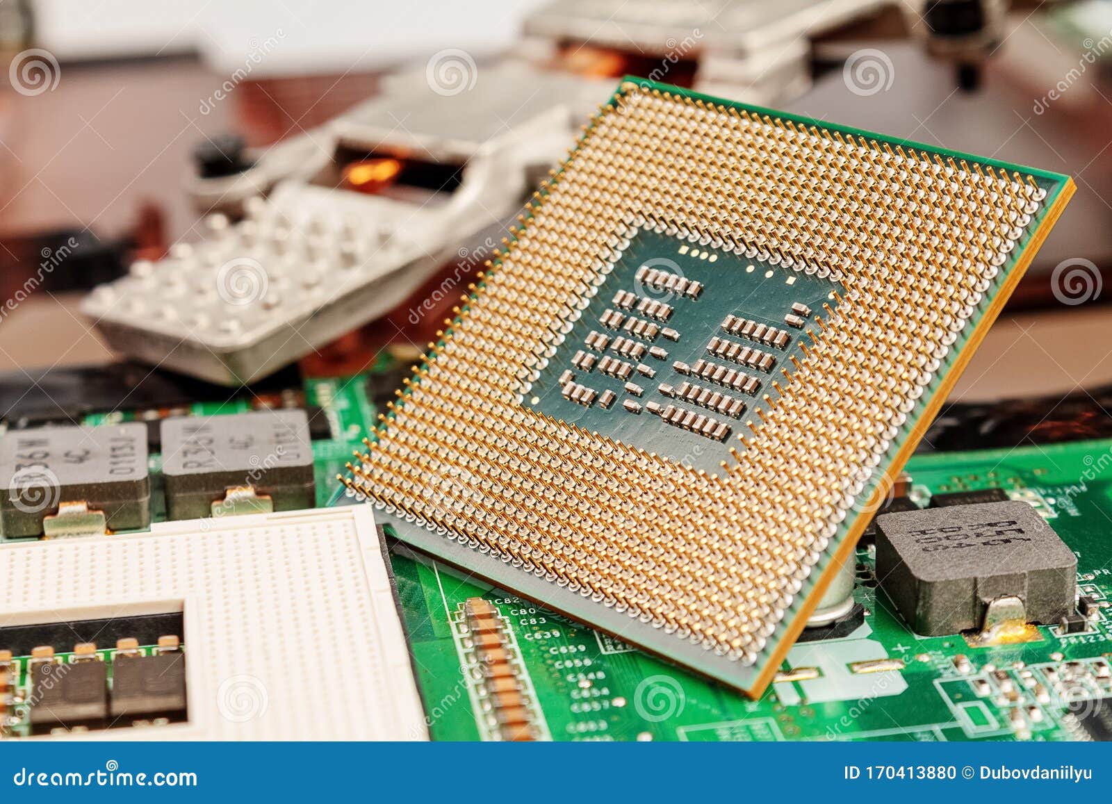 Computer CPU Close-up On The Motherboard Background, Socket Of Central ...