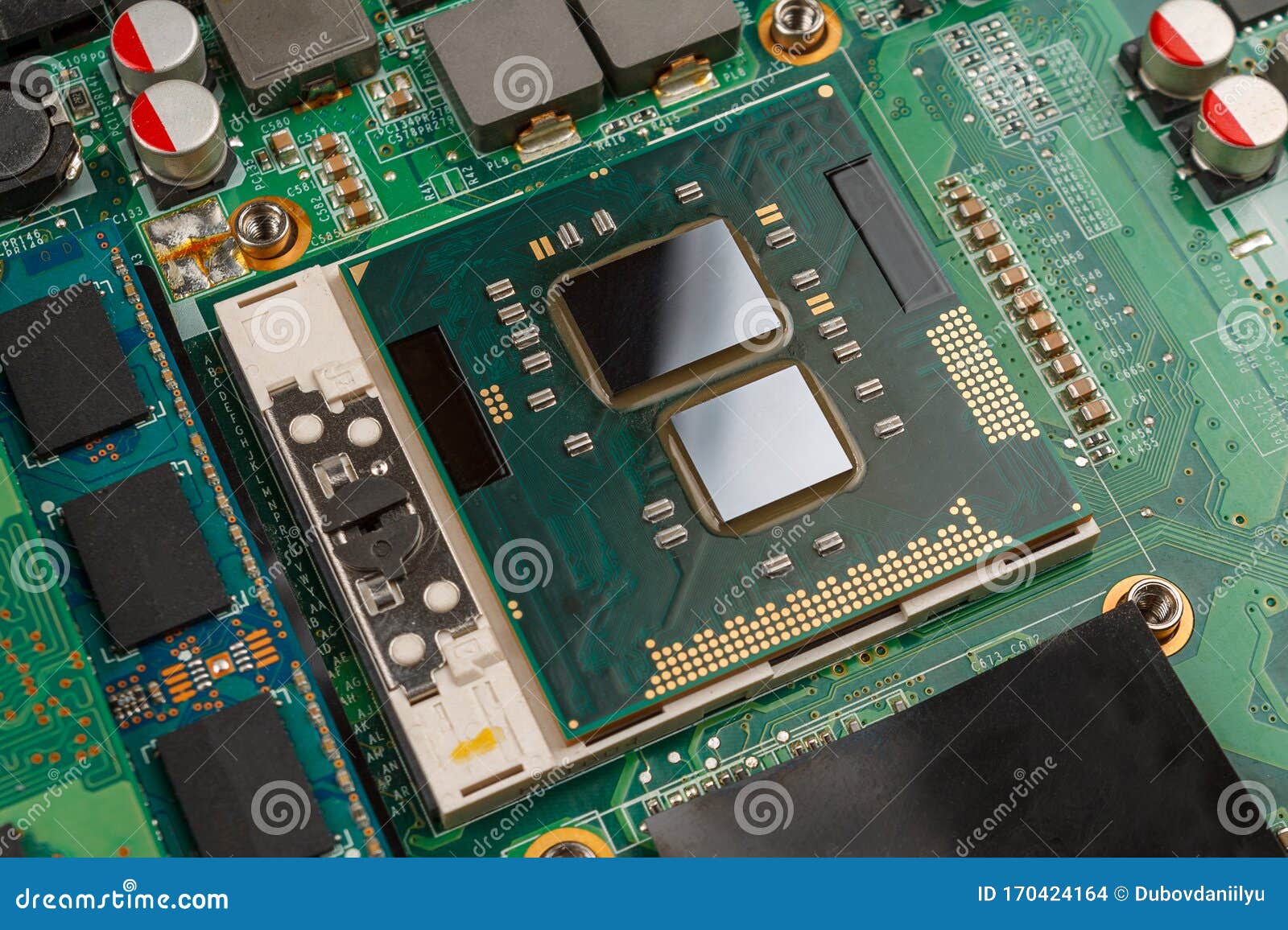 Computer CPU Close-up On The Motherboard Background, Socket Of Central ...