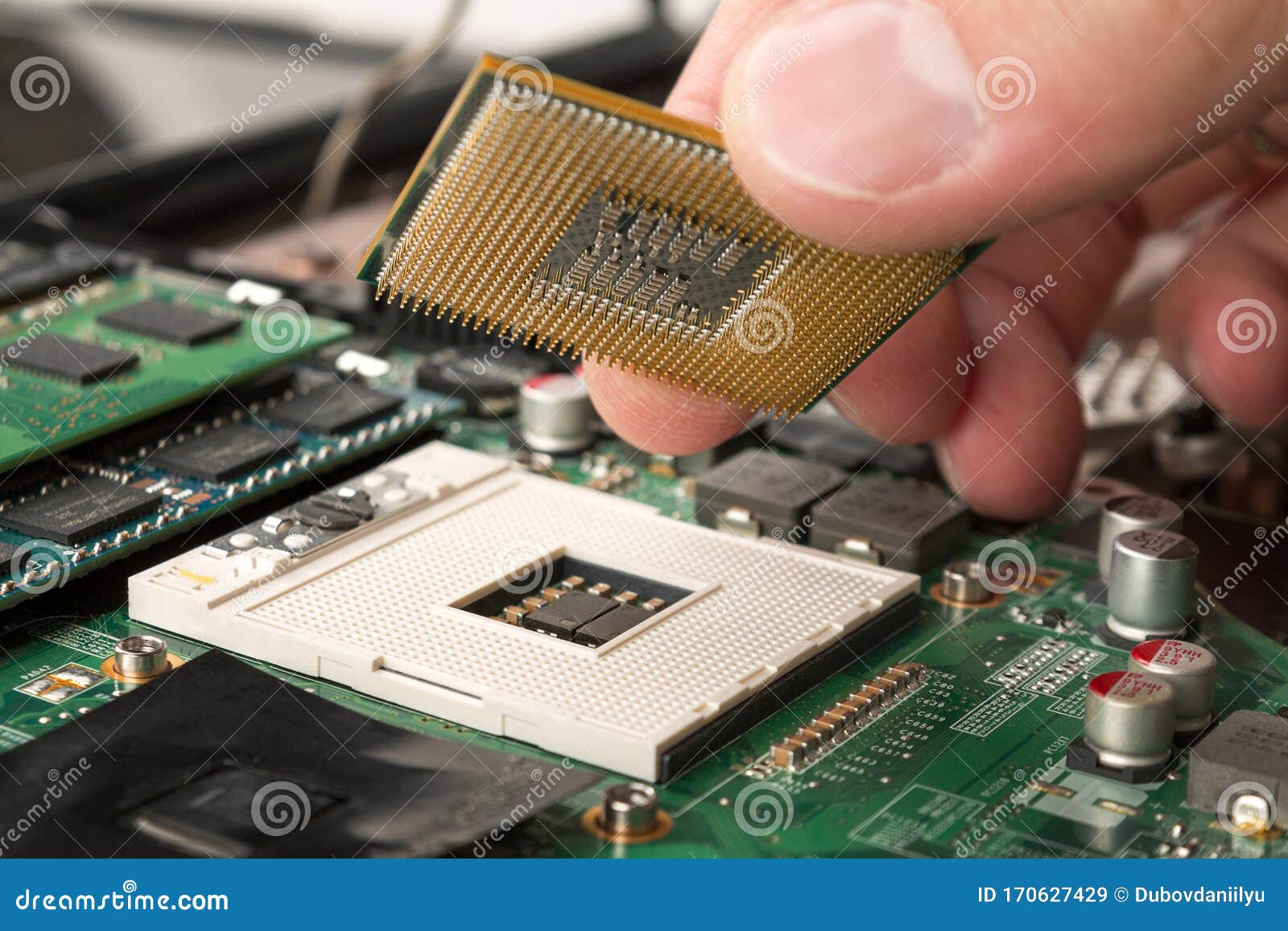 Computer CPU Close-up on the Motherboard Background, Socket of Central ...