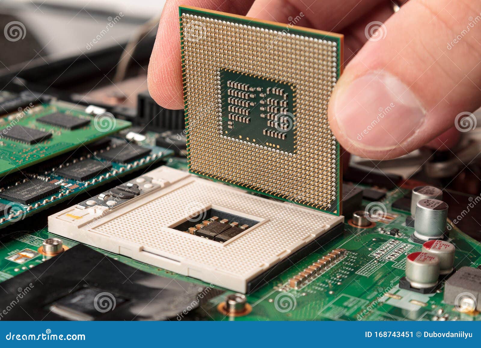 Computer Cpu Close Up On The Motherboard Background Socket Of Central