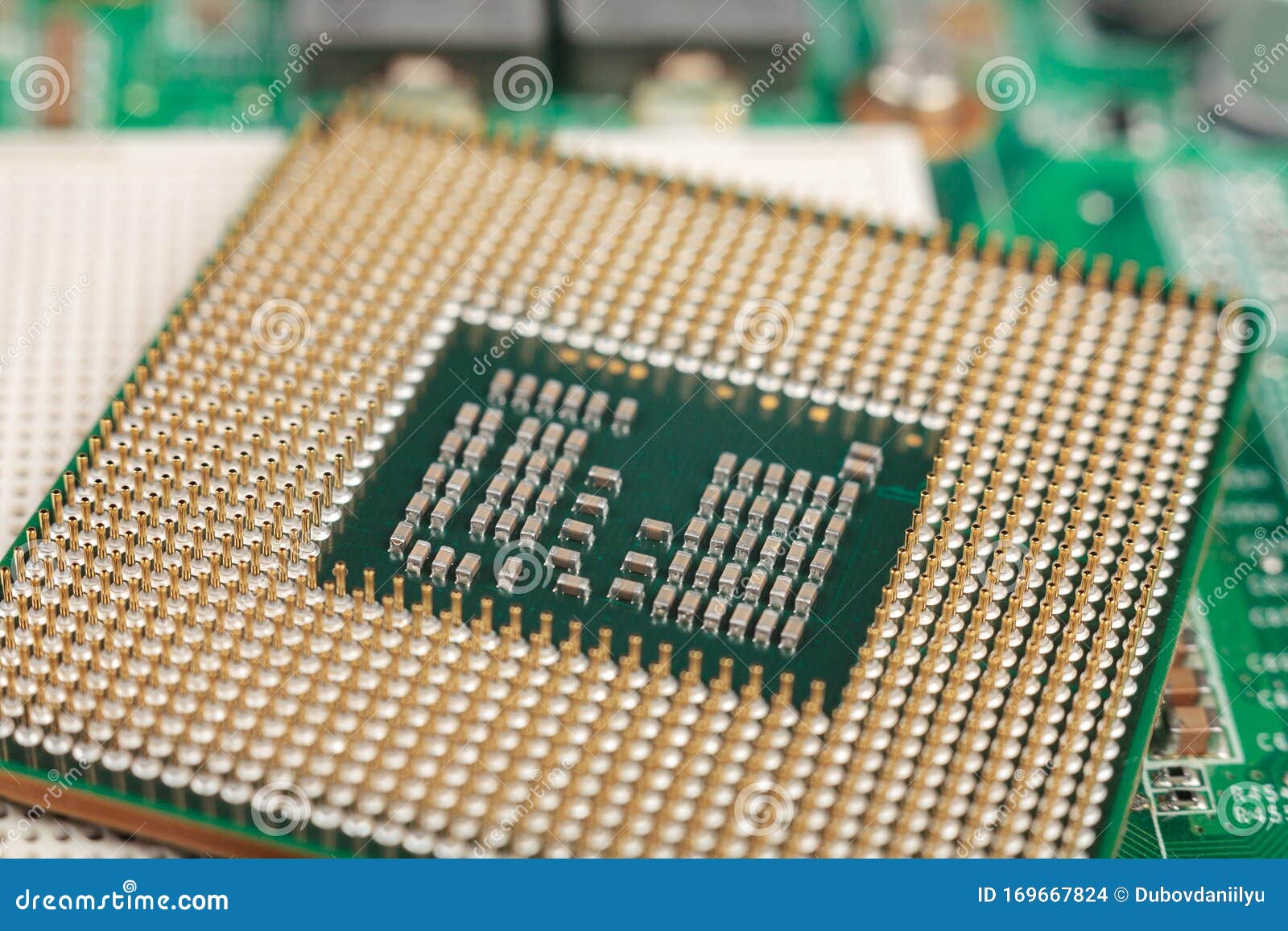 Computer CPU Close-up On The Motherboard Background, Socket Of Central Process Unit, Connection ...