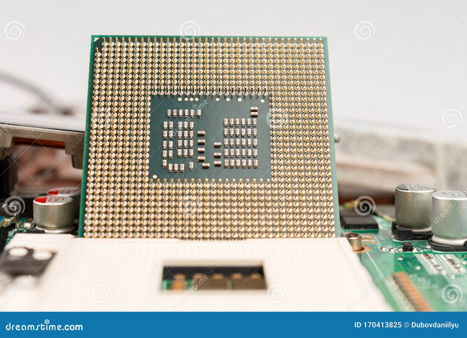 Computer CPU Close-up On The Motherboard Background, Socket Of Central ...