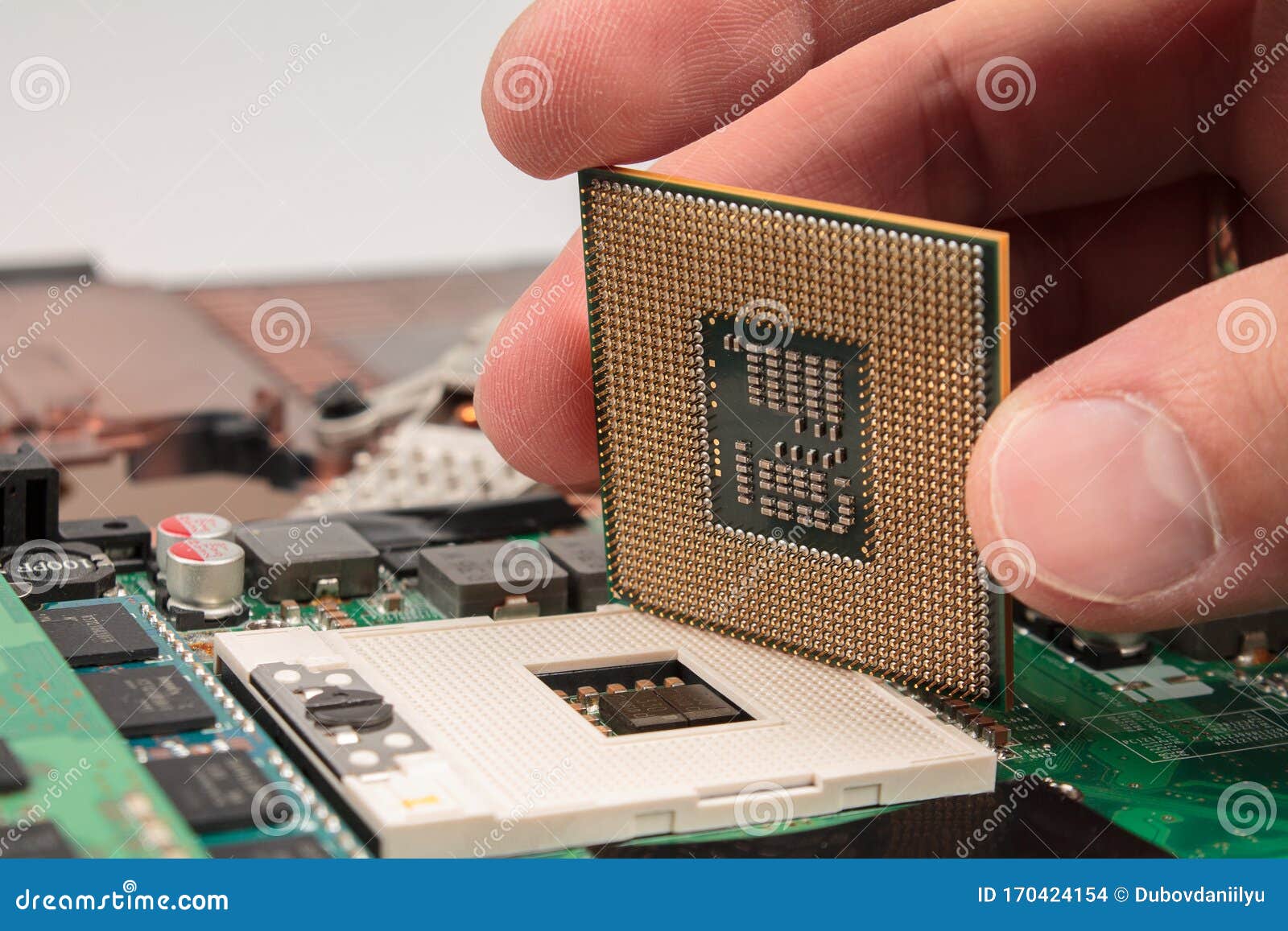 Computer CPU Close-up On The Motherboard Background, Socket Of Central ...