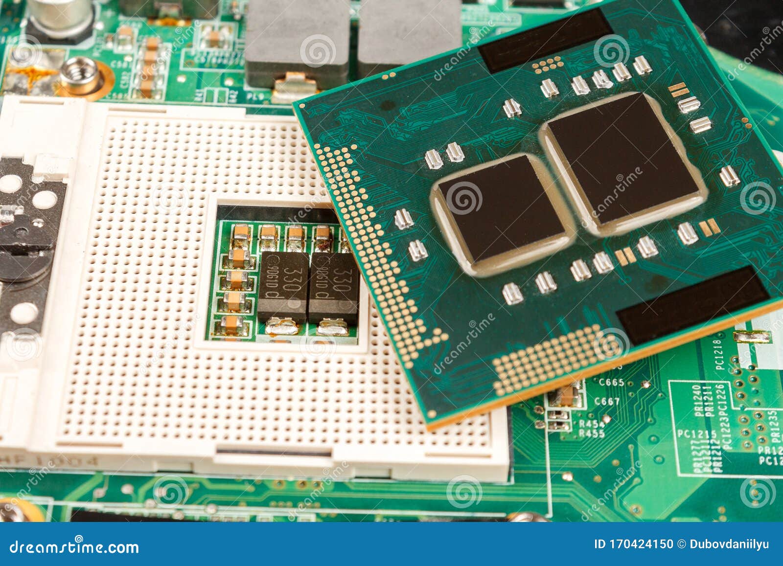 Computer CPU Close-up Op De Achtergrond Van Het Moederbord, Socket Van ...