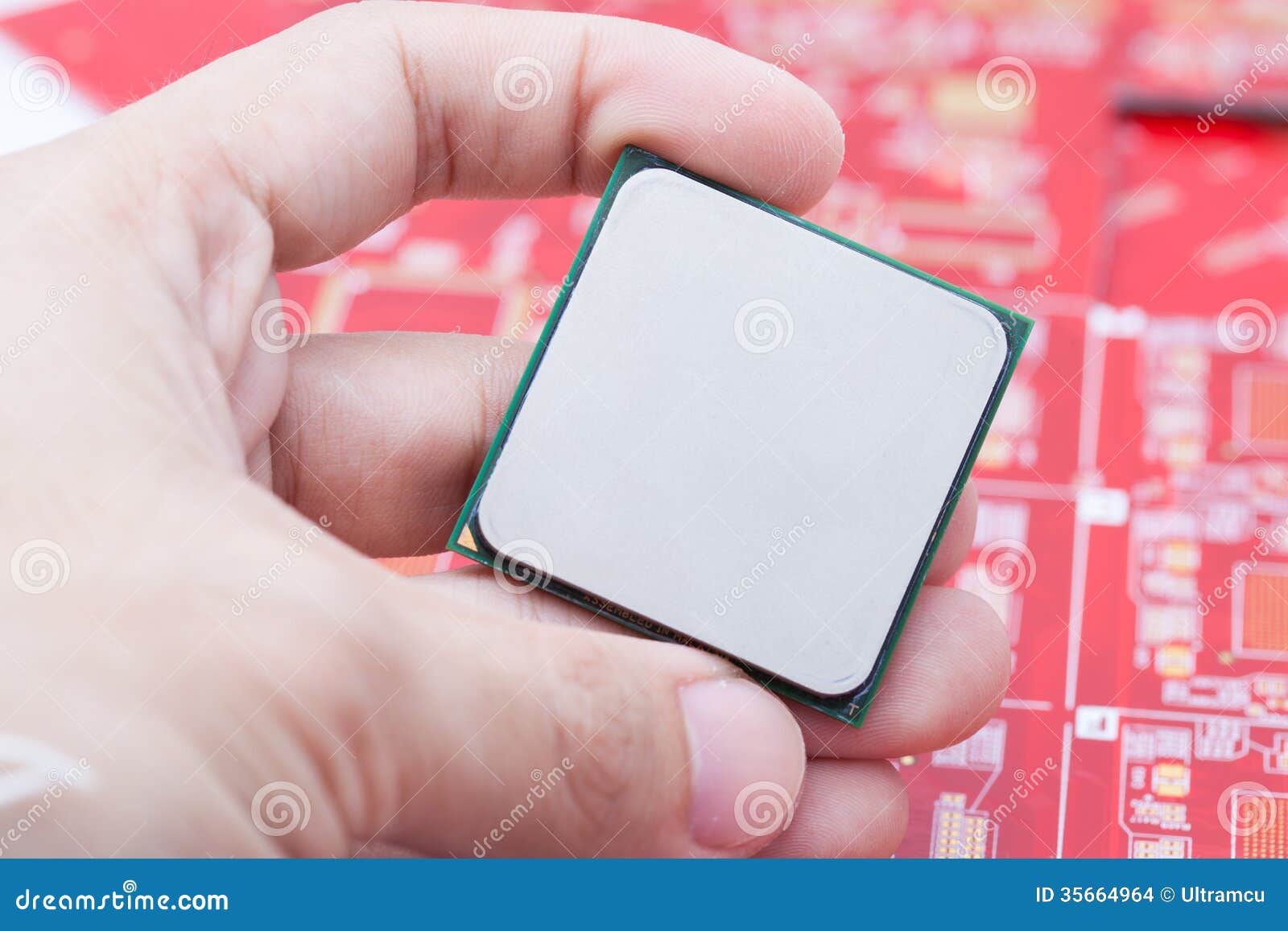 Computer CPU on hand stock photo. Image of circuit, industry - 35664964