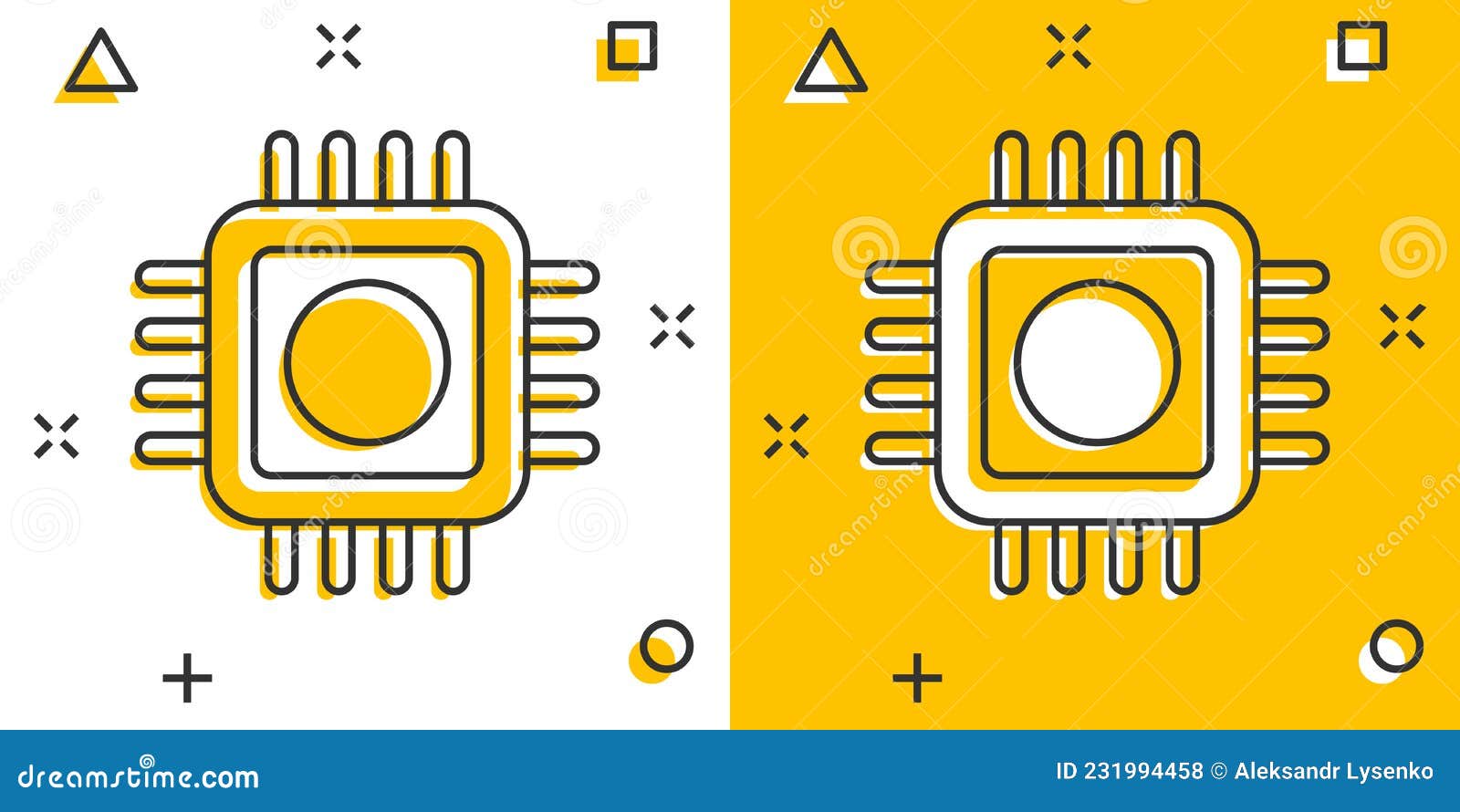 Computer Cpu Icon in Comic Style. Circuit Board Cartoon Vector ...