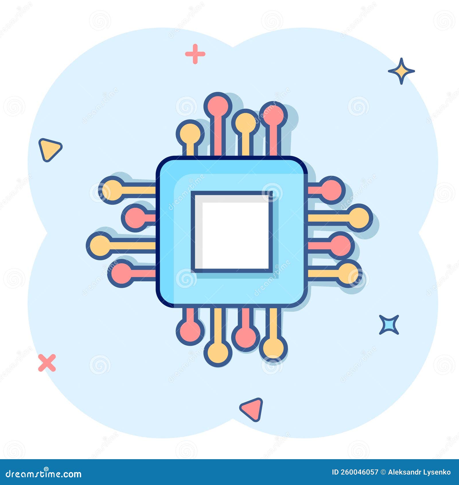 Computer Cpu Icon In Comic Style Circuit Board Cartoon Vector Illustration On White Isolated