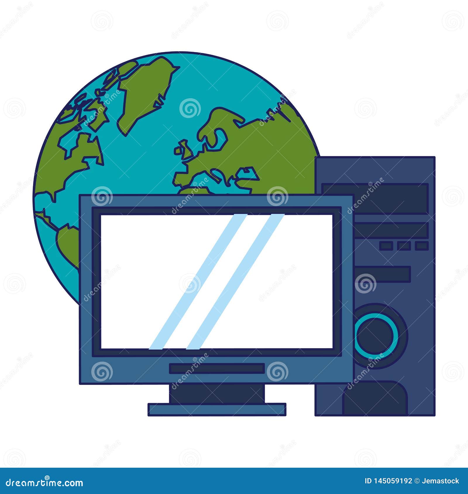 Computer and Cpu Internet Connection Blue Lines Stock Vector ...