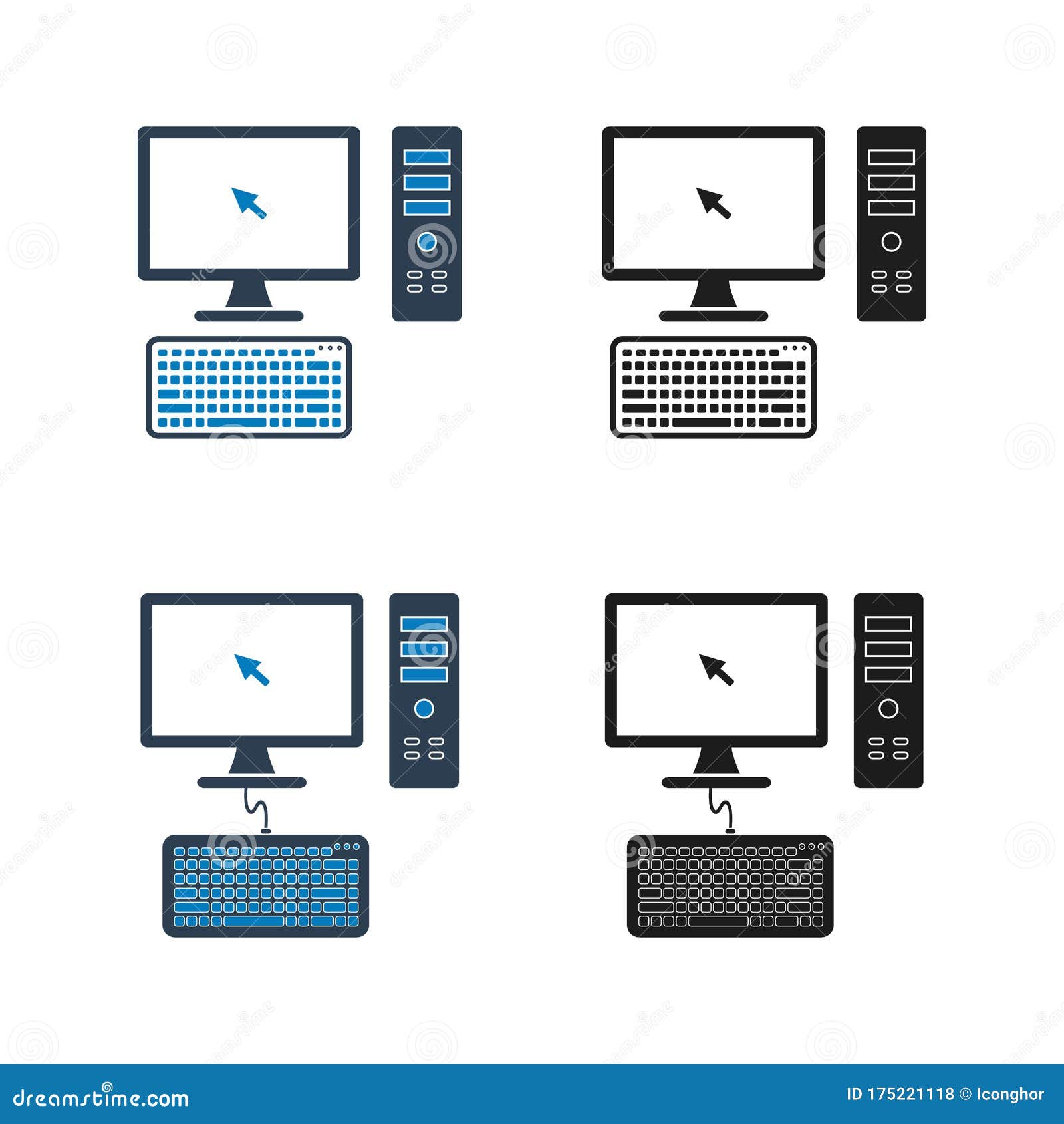 Computer, CPU and Keyboard Icon Set. Stock Vector - Illustration of ...