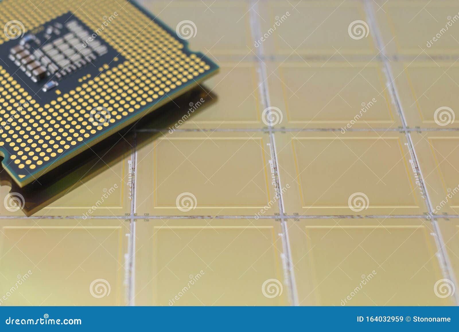 Computer CPU Processor Chip on Yellow Surface of Slicion Wafer Chip ...