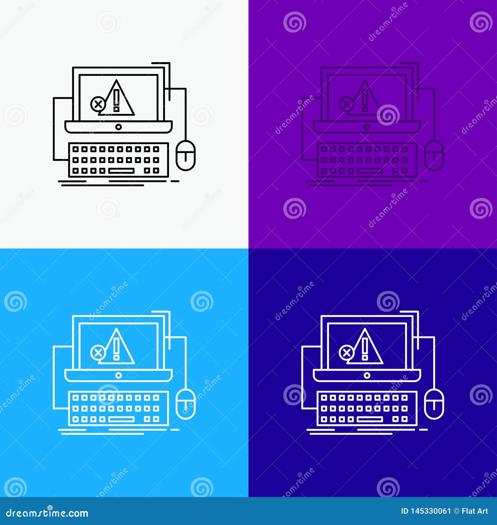 Computer, Crash, Error, Failure, System Icon Over Various Background. Line Style Design ...