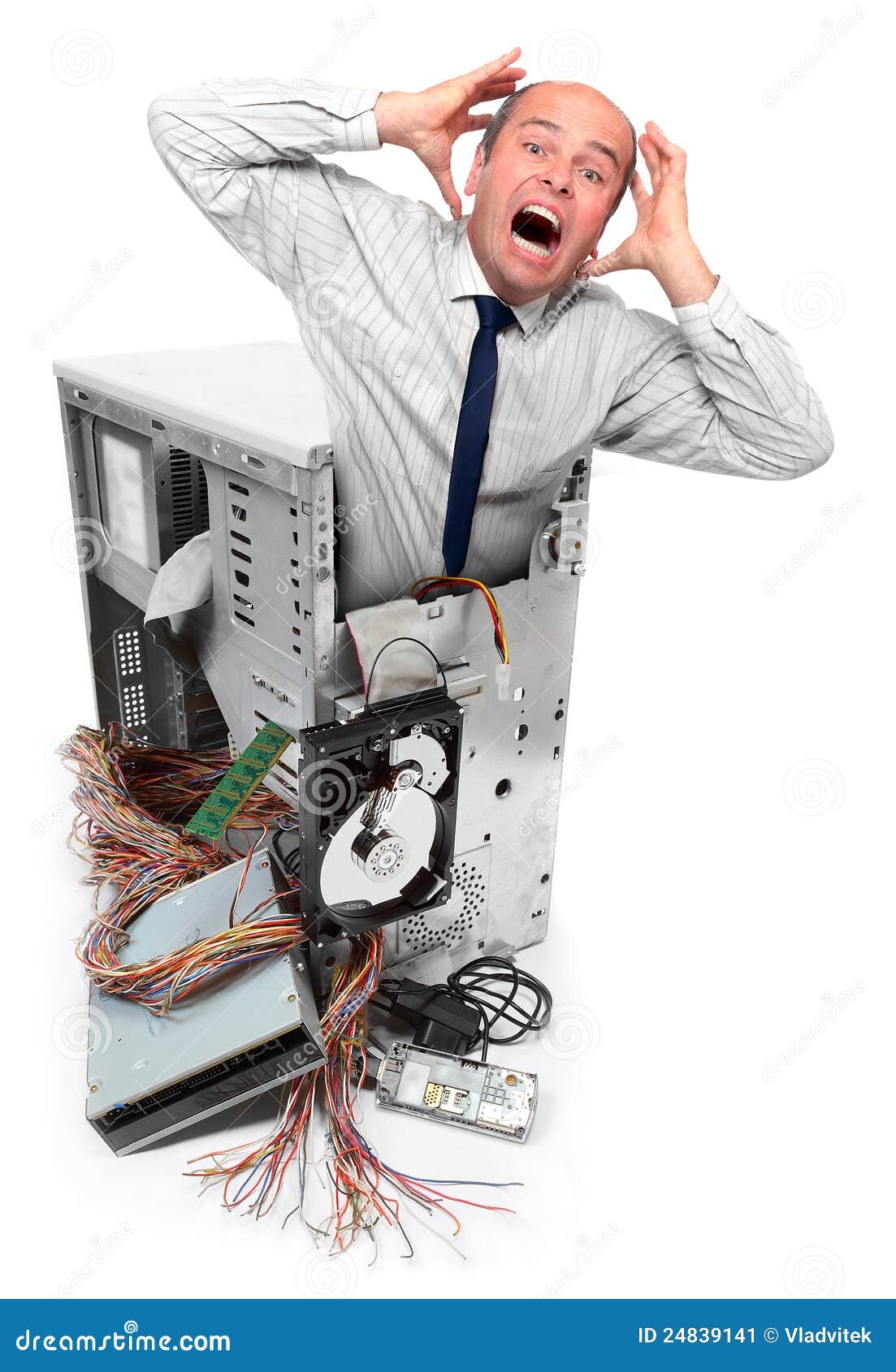 Computer Crash and Frustrated Businessman. Stock Image - Image of ...