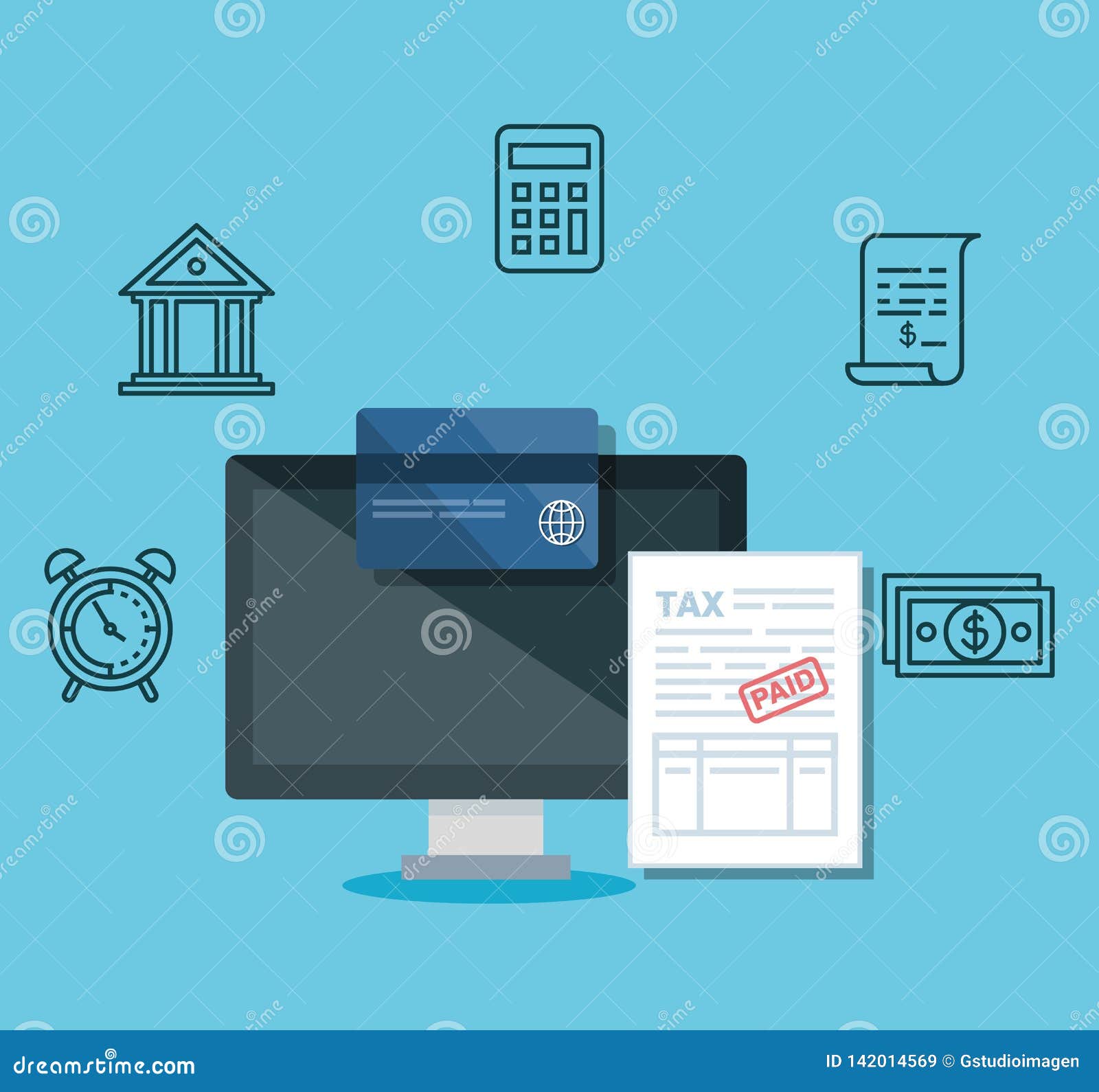Computer with Credit Card and Report Document Stock Vector ...