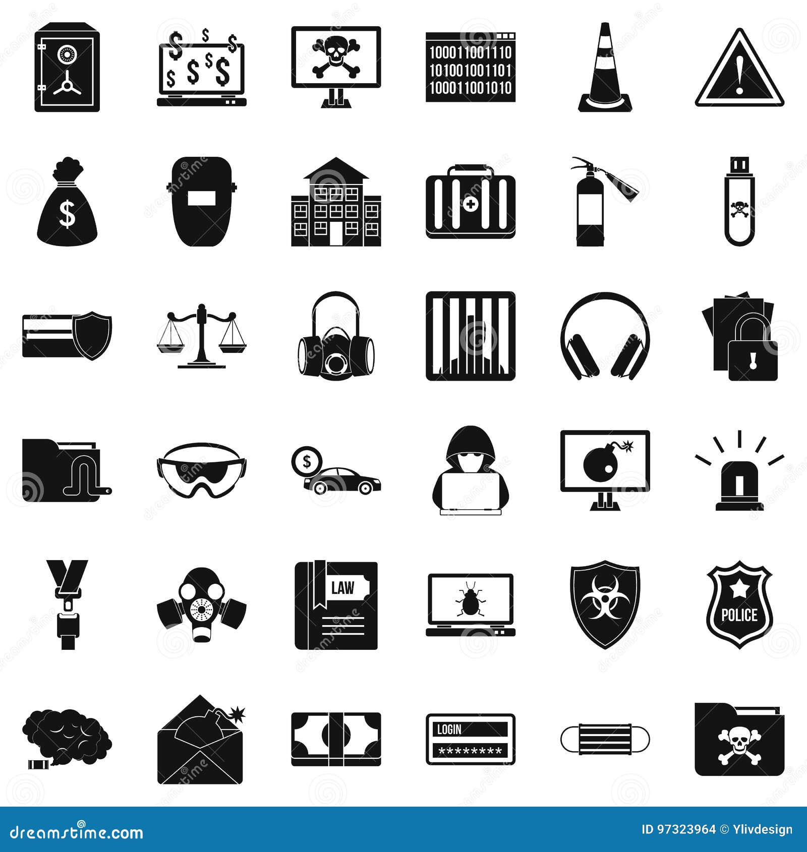 Computer Crime Icons Set, Simple Style Stock Vector - Illustration of ...