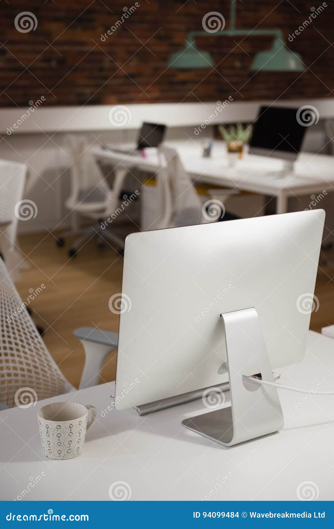 Computer and Cup of Tea on Table Stock Photo - Image of connection ...