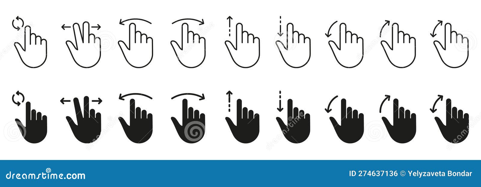 Computer Cursor, Pointer Icon Set. Hand with Finger Digital Mouse Click ...