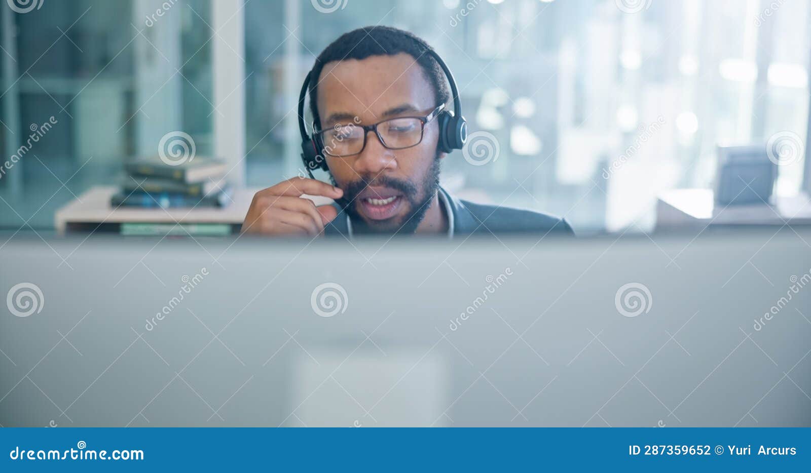 Computer, Customer Service and Support with a Black Man Consultant ...