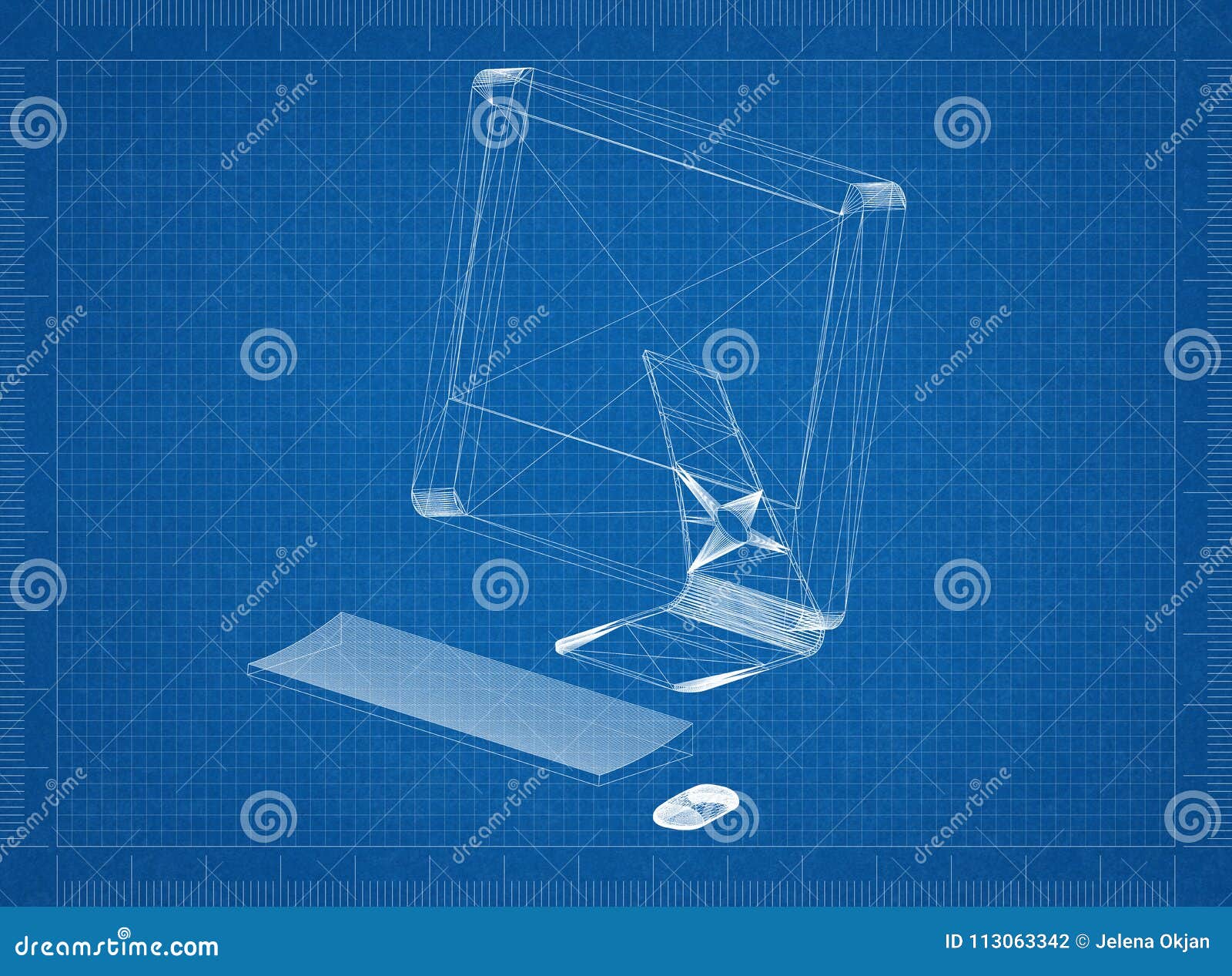 Computer 3D blueprint stock illustration. Illustration of architecture ...