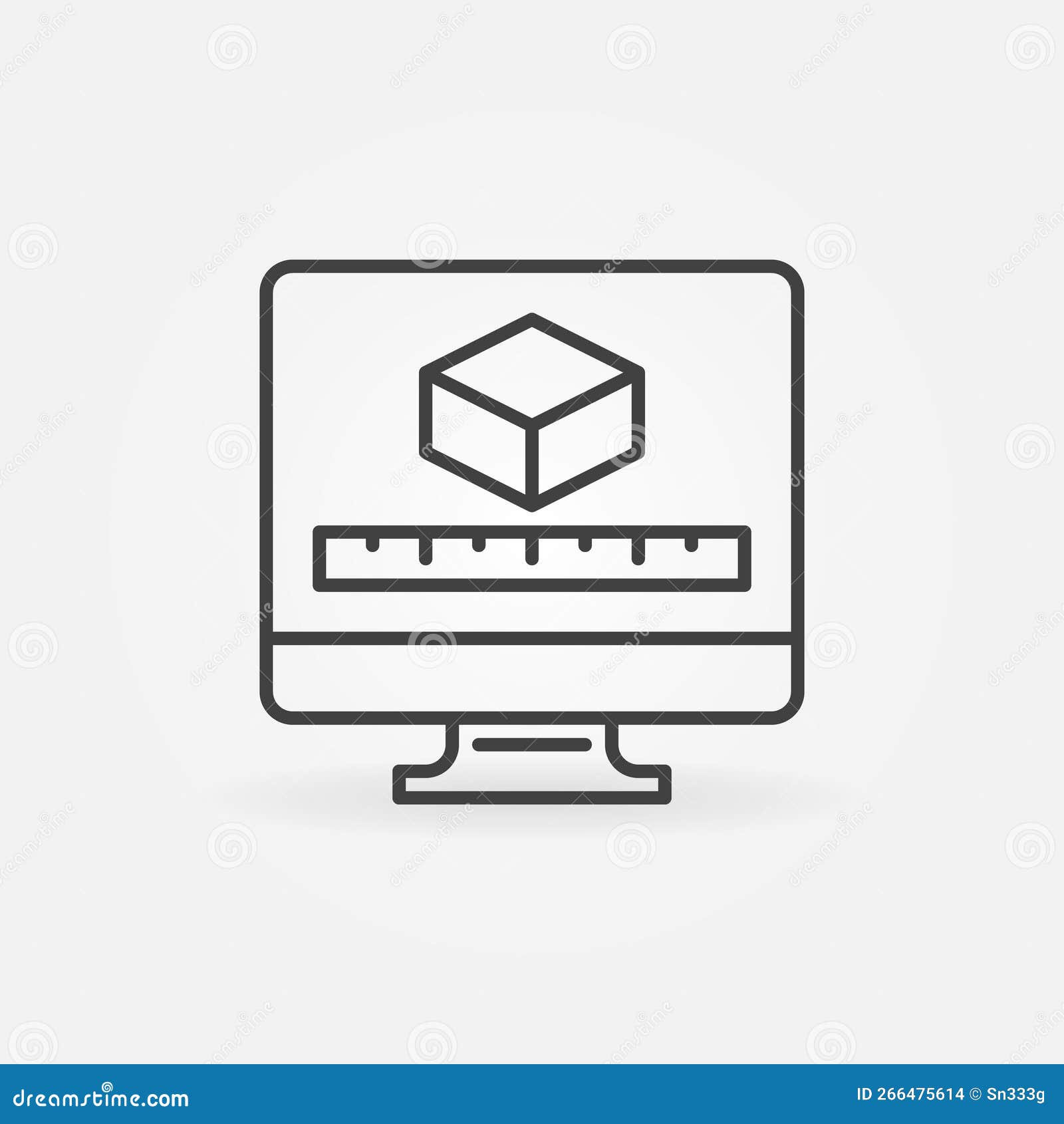 Computer with 3D Cube and Ruler Vector Concept Outline Icon Stock ...