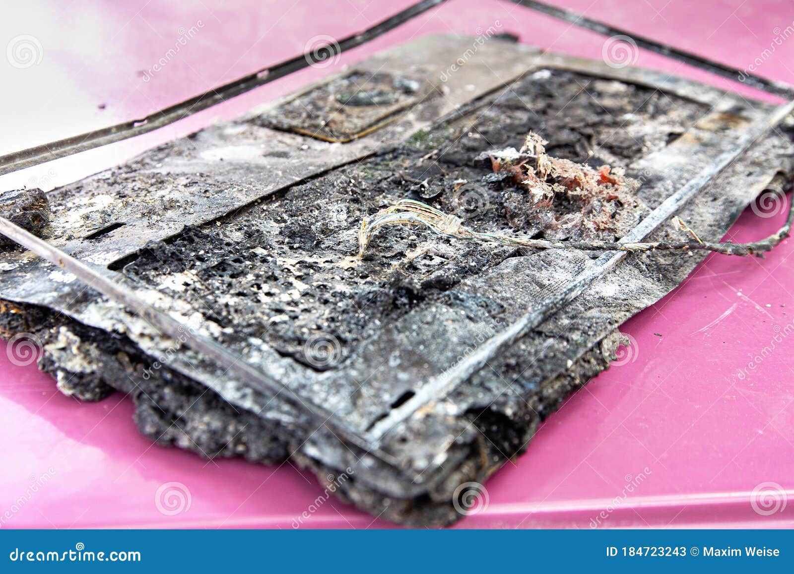 Computer Damage, Melted Plastic. Laptop Computer Spoiled by Flame of ...