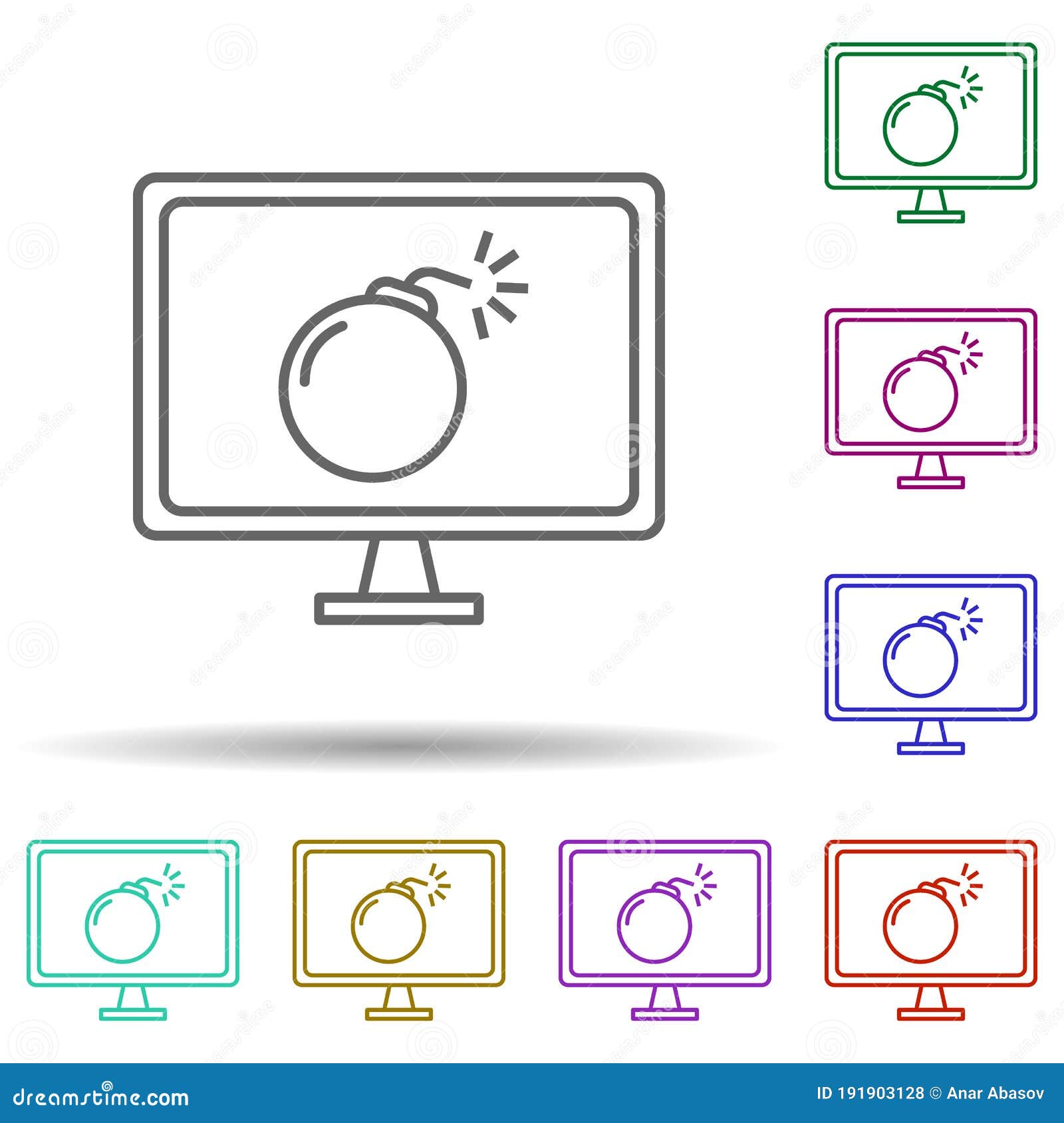 Computer in Danger Multi Color Icon. Simple Thin Line, Outline Vector ...