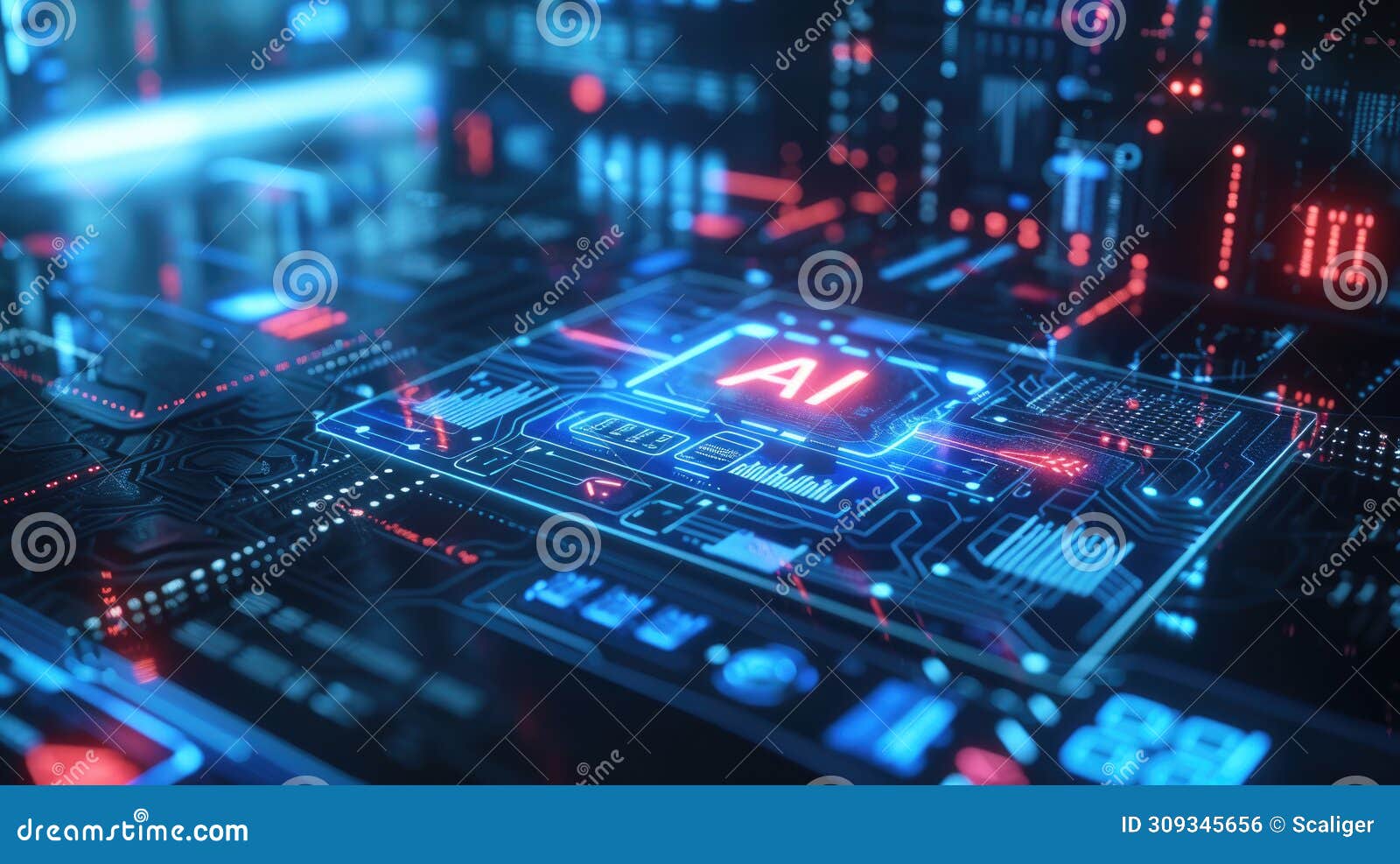 Computer Dashboard of AI in Dark Control Room, Futuristic Interface ...