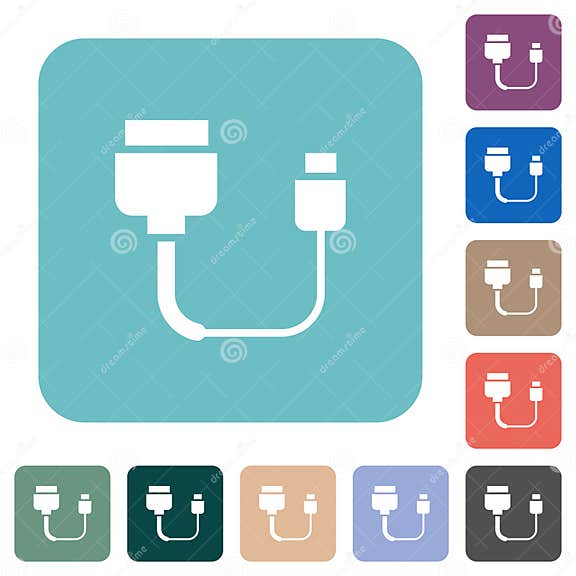 Computer Data Cable Converter Rounded Square Flat Icons Stock Vector - Illustration of ...