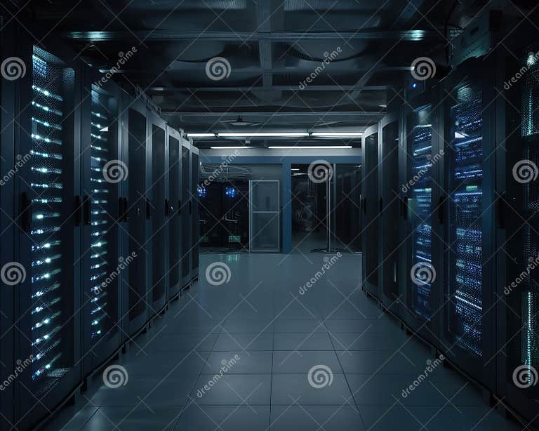 Computer Data Center Room Facility with Server Racks. Storage Solutions ...