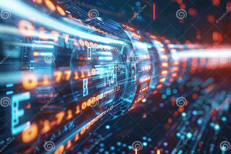 Computer Data Flow, Binary Code Flowing through Optical Fiber at Full ...