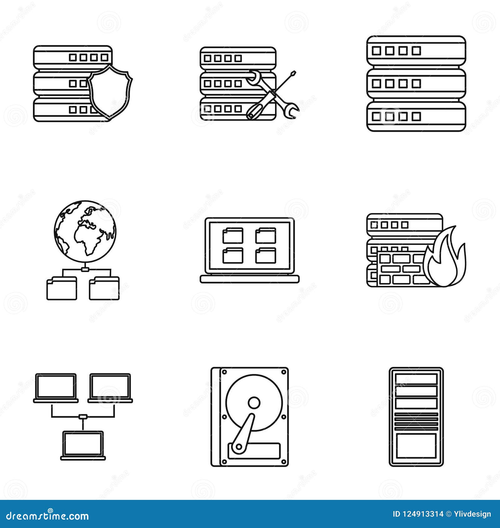 Computer Data Icons Set, Outline Style Stock Illustration ...