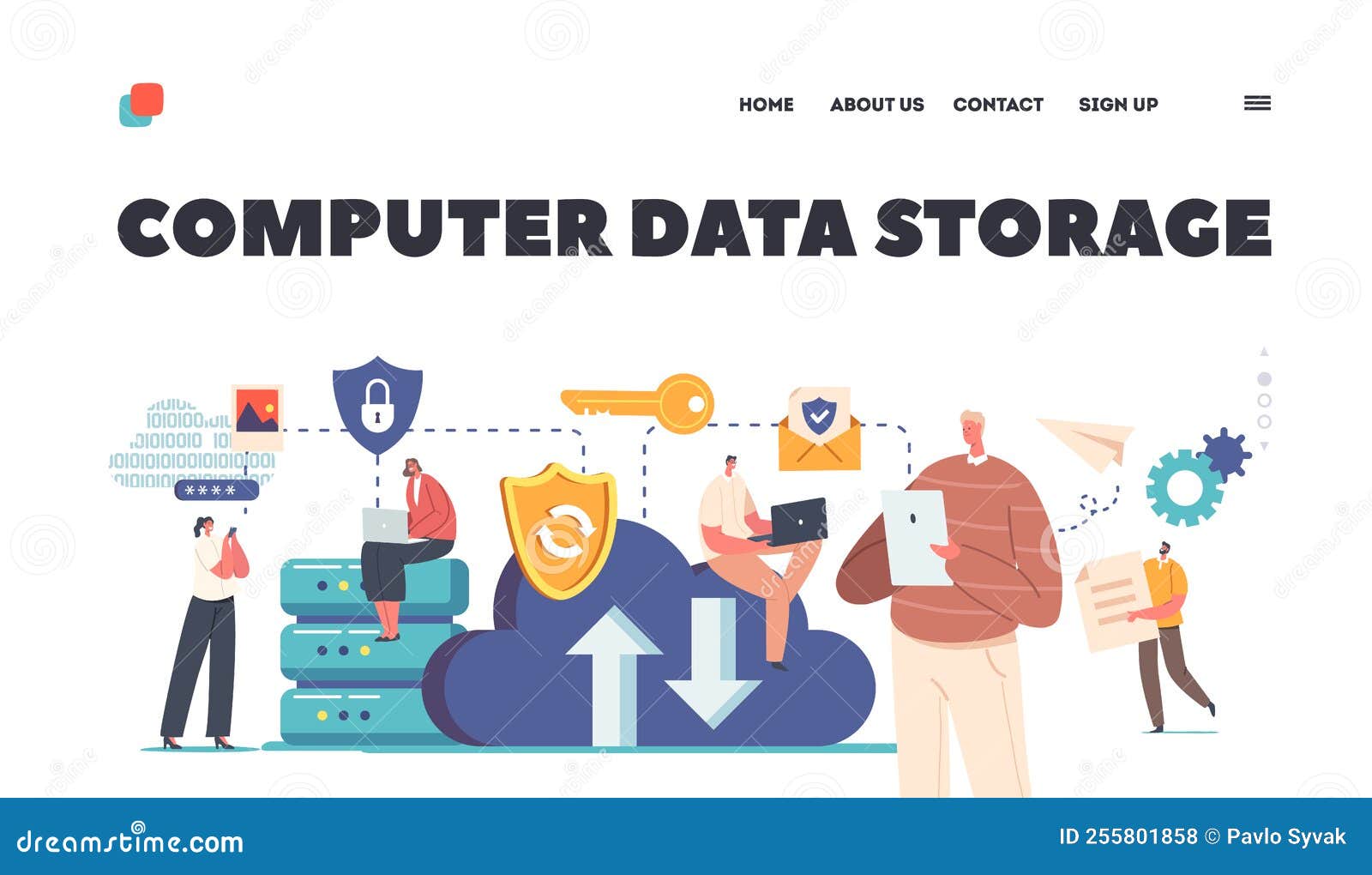 Computer Data Storage Landing Page Template Cloud Safety Internet Security Privacy Virtual