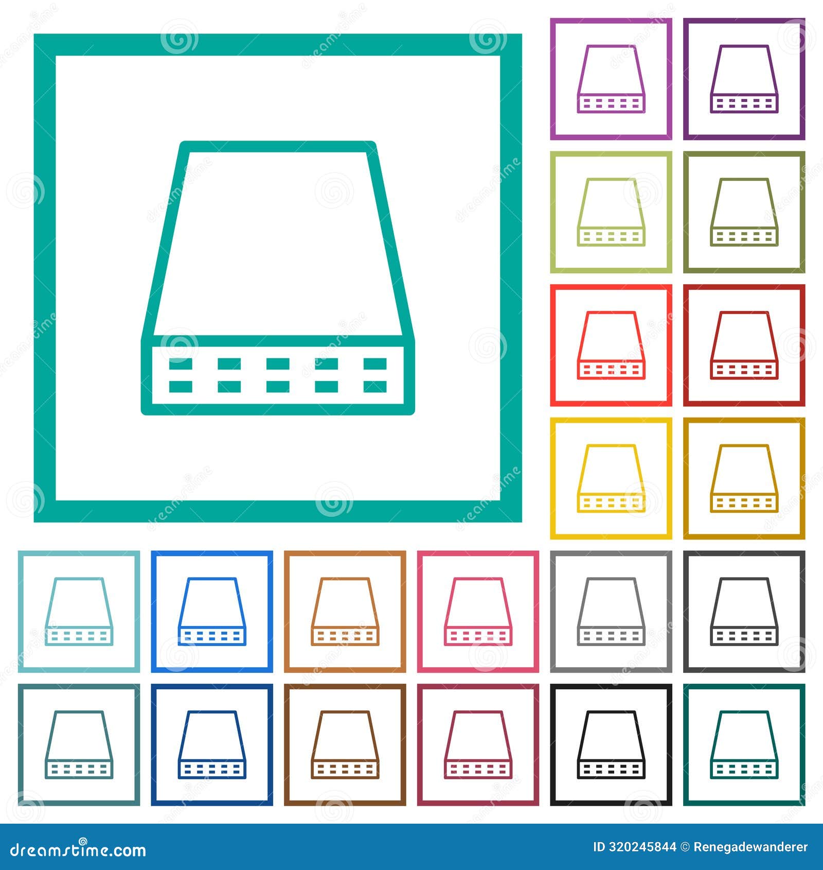 Computer Data Storage Outline Flat Color Icons with Quadrant Frames ...