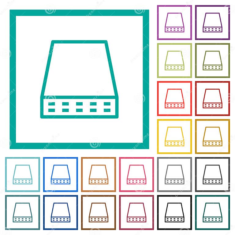 Computer Data Storage Outline Flat Color Icons with Quadrant Frames ...